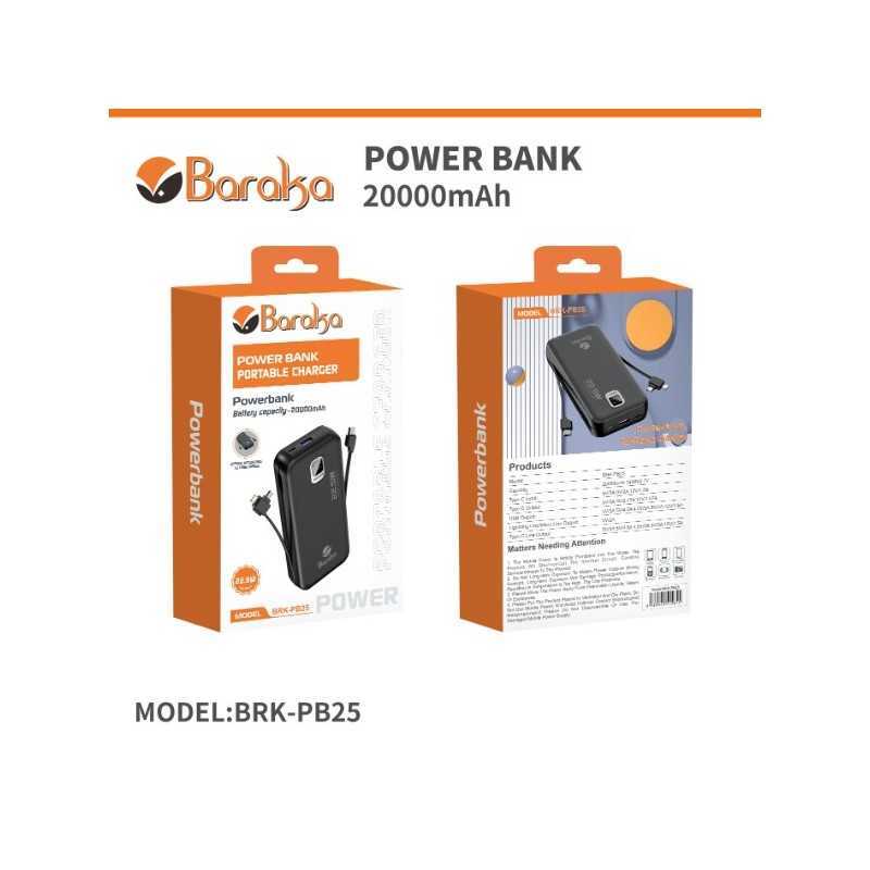 Power Bank Baraka BRK-PB25 20000mAh avec 1 entrée type-C Et 2 sorties type-C & USB + 2 sorties ...