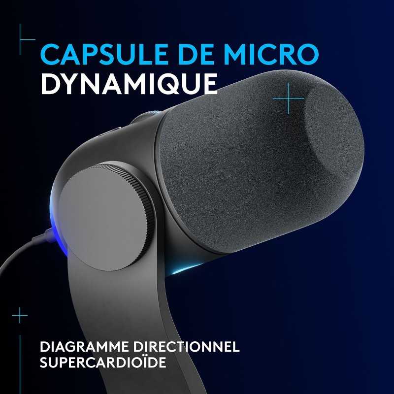 Microphone Logitech G Yeti GX super cardioïde - USB - Rétroéclairage RGB