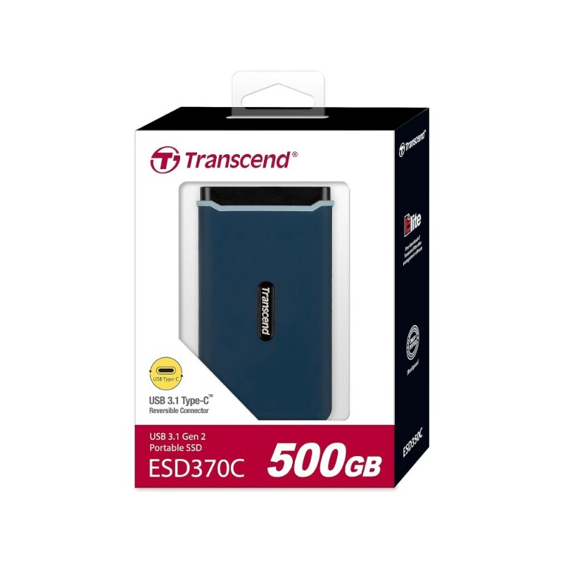 Disque externe SSD portable Transcend ESD370C 500Go bleu marine